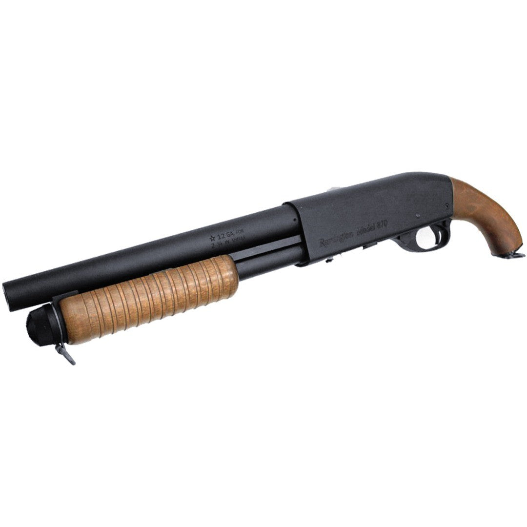 M870 SPRING SHOTGUN (SAWN OFF) (BLACK|REAL WOOD) – Just Airsoft